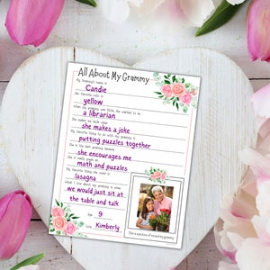 All About My Grandma Questionnaire | All About My Nana | Grandma Mother ...