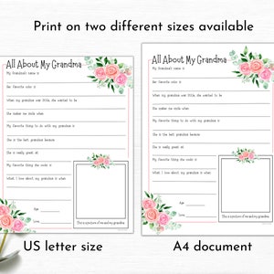 All About My Grandma Questionnaire | All About My Nana | Grandma Mother ...