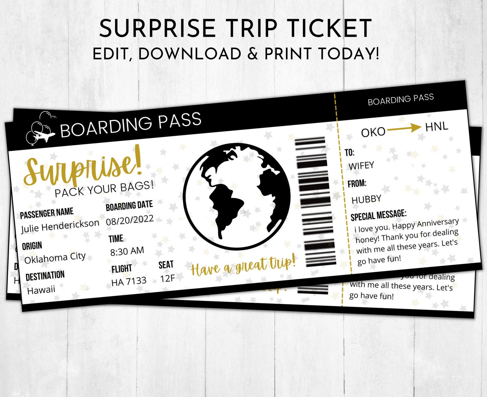 Printable Surprise Trip Ticket Custom Airplane Ticket - Etsy