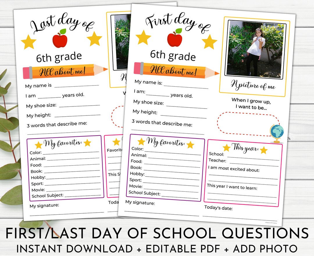 First Day of School Questionnaire Back to School Questions - Etsy