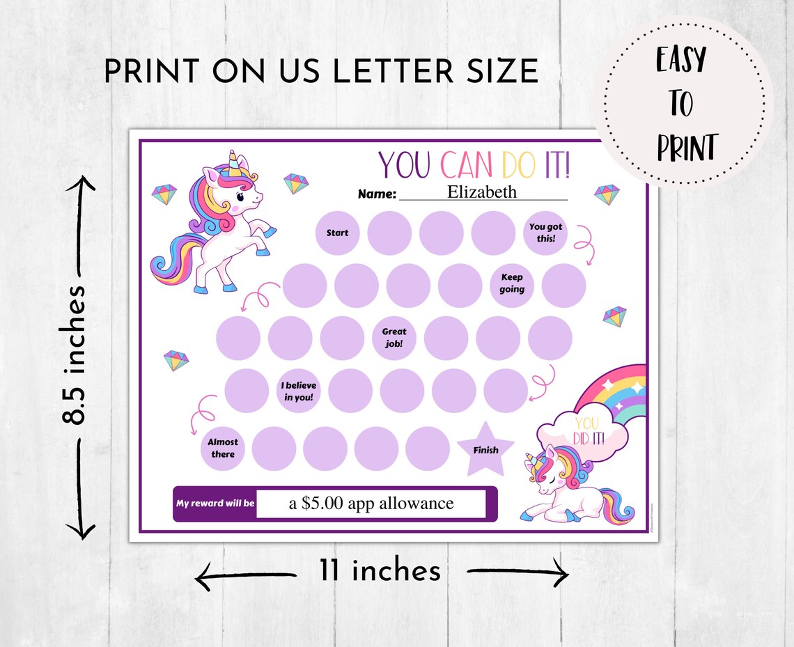 Rainbow Unicorn Reward Chart for Kids Editable Reward Chart - Etsy