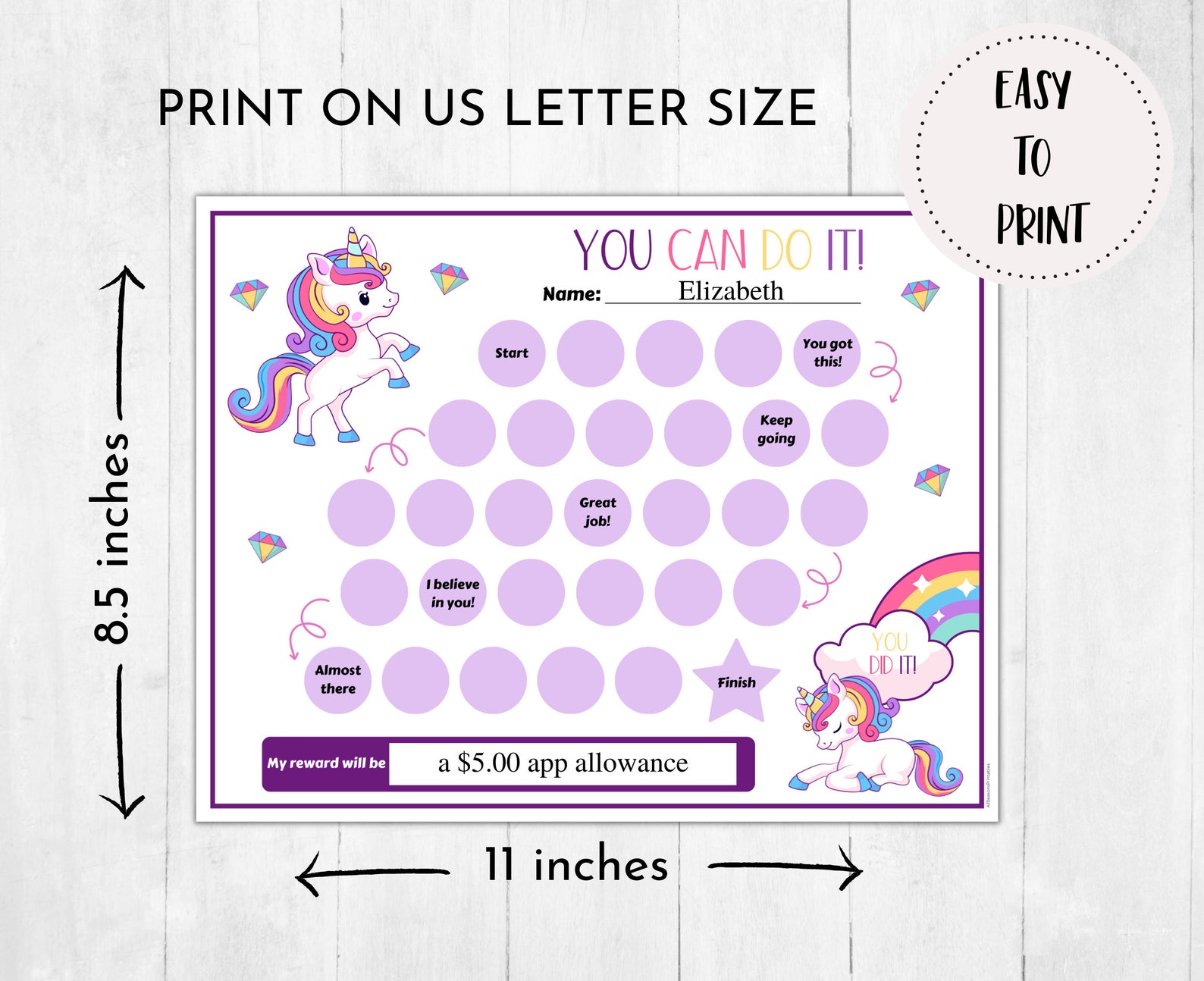 Rainbow Unicorn Reward Chart for Kids Editable Reward Chart - Etsy