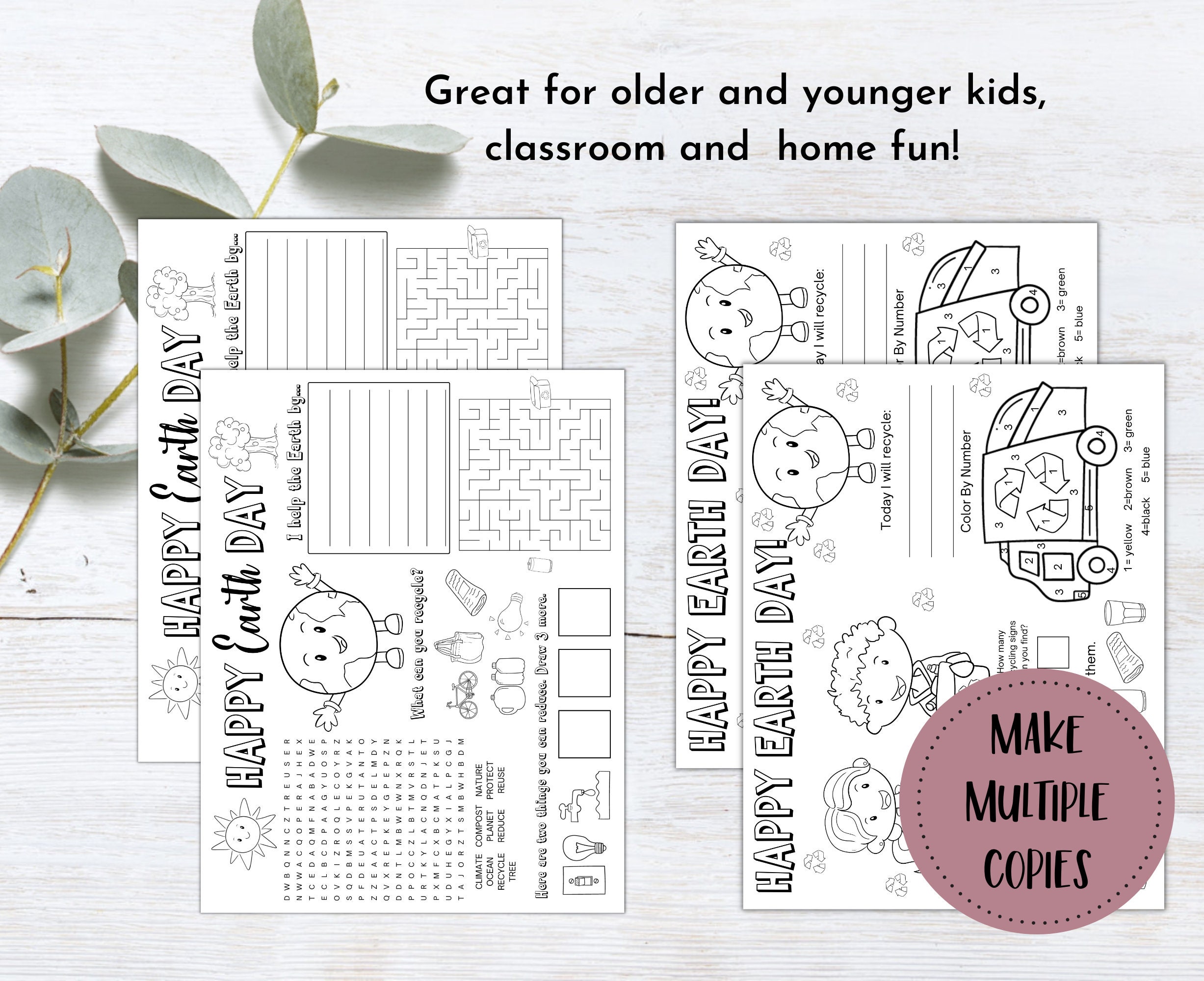 Earth Day Placemat Activities Printable Earth Day Worksheets - Etsy