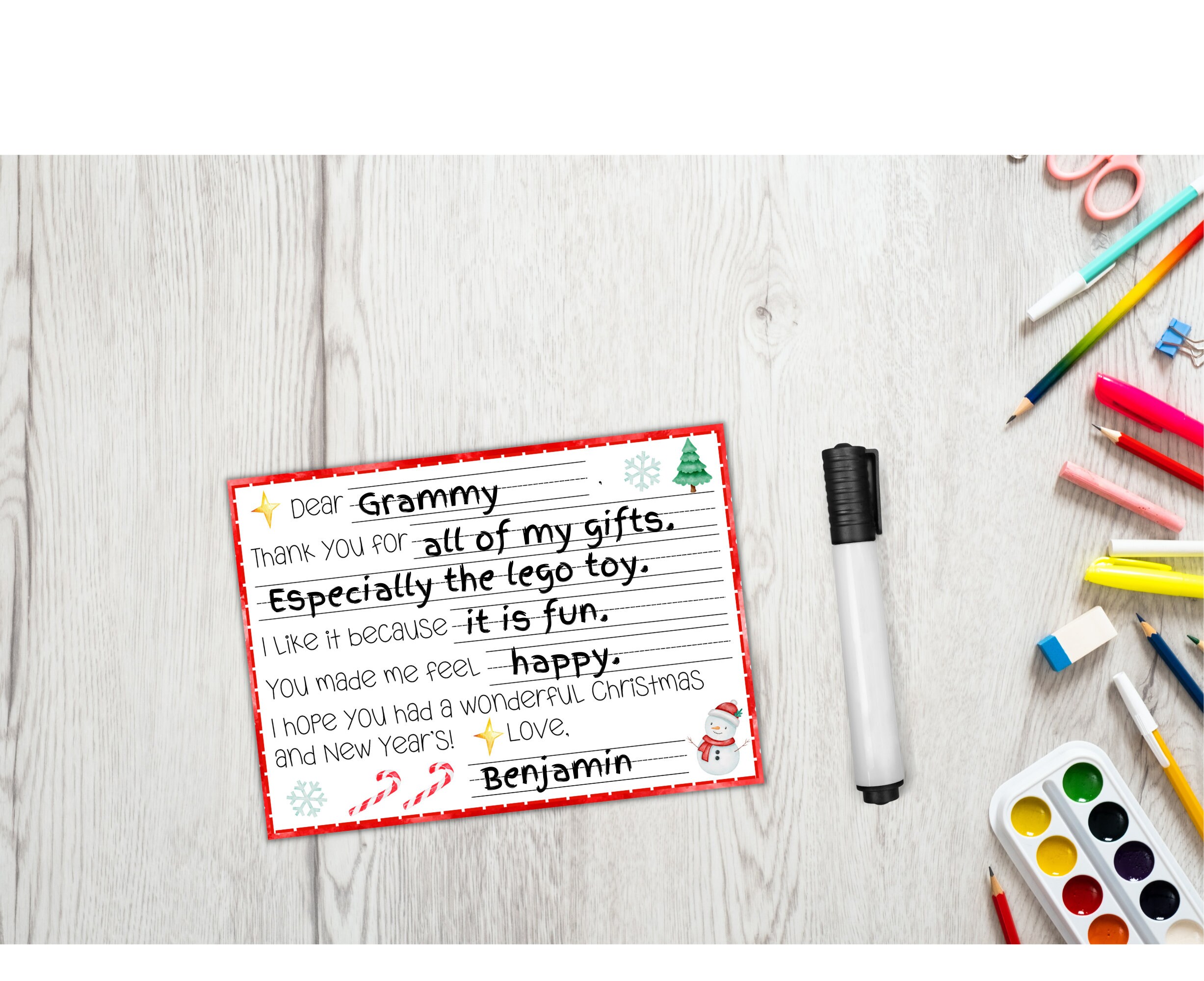 Kids Christmas Thank You Card Template, Fill in the Blank Thank You ...