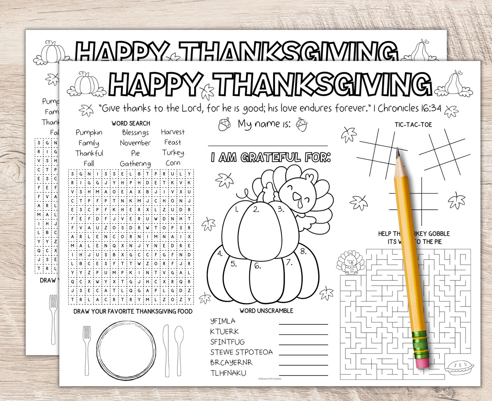 Christian Thanksgiving Activity Placemat | Family Dinner, Sunday School ...