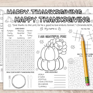 Christian Thanksgiving Activity Placemat | Family Dinner, Sunday School ...