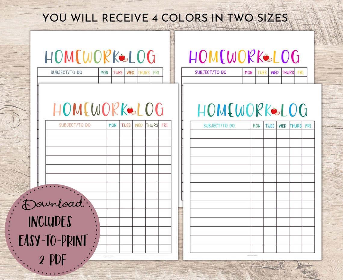 Homework Log Printable Homework Tracker for Kids Printable - Etsy