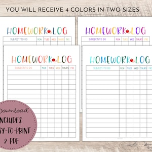 Homework Log Printable | Homework Tracker for Kids | Printable Homework ...