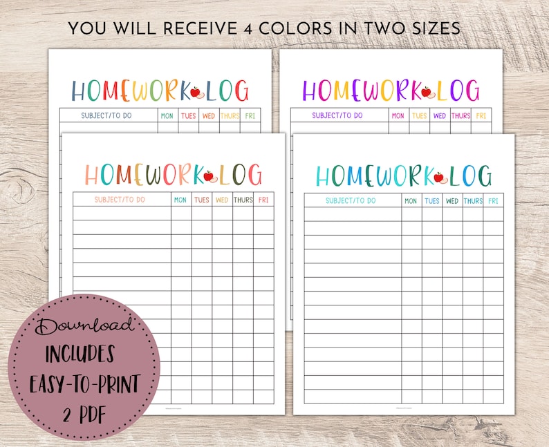 Homework Log Printable Homework Tracker for Kids Printable - Etsy