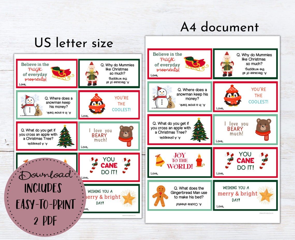 Christmas Lunch Box Notes for Kids Winter Lunchbox Notes - Etsy