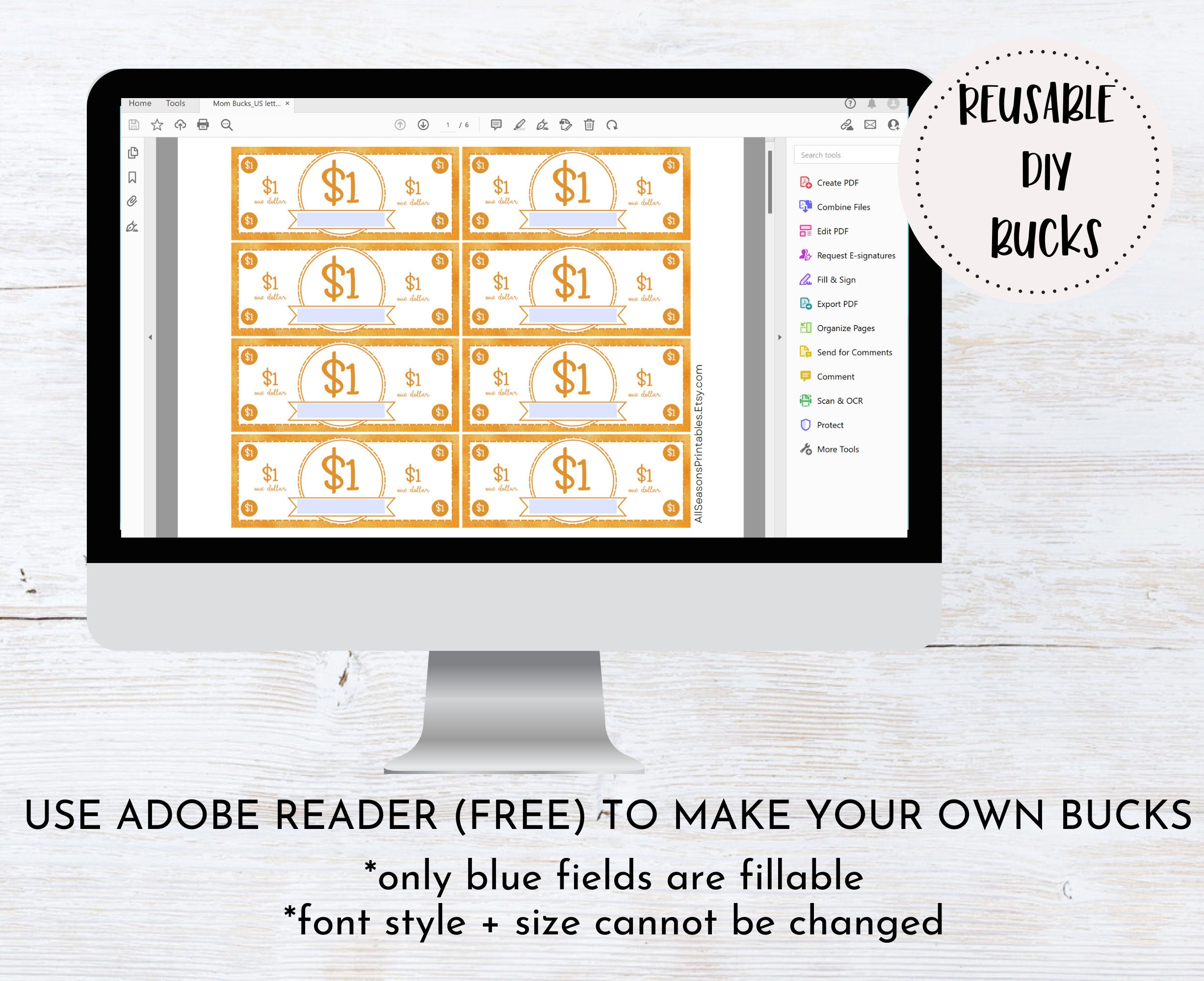 EDITABLE Mom Bucks Printable | Reward Bucks | Good Behavior Bucks ...