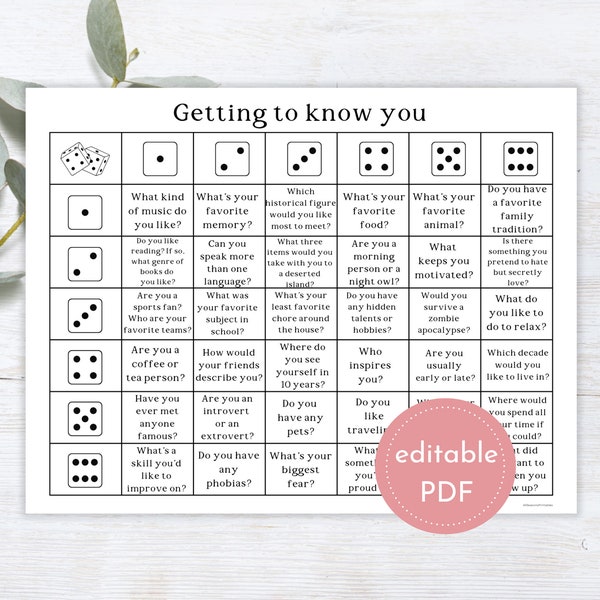 Dice Getting to Know You Game - Etsy