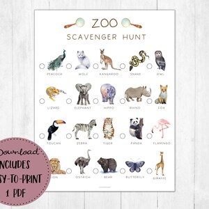 Zoo Scavenger Hunt Printable for Kids | Animal Scavenger Hunt | Zoo ...