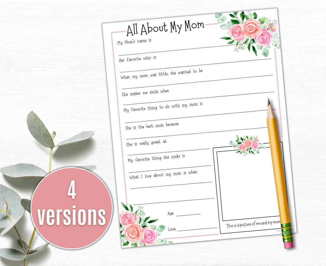 All About My Mom Questionnaire | All About My Mom Printable | Mothers ...