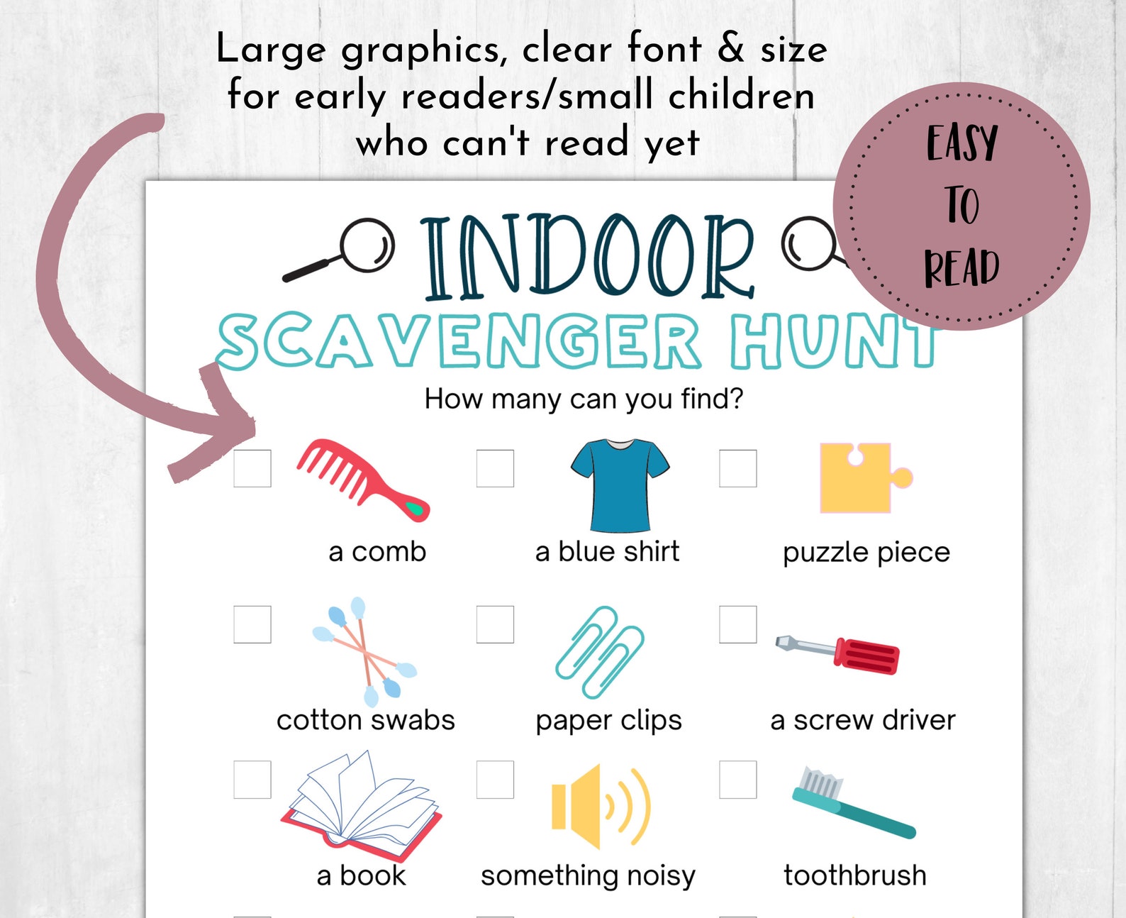 Indoor Scavenger Hunt Printable Indoor Activity for Kids - Etsy