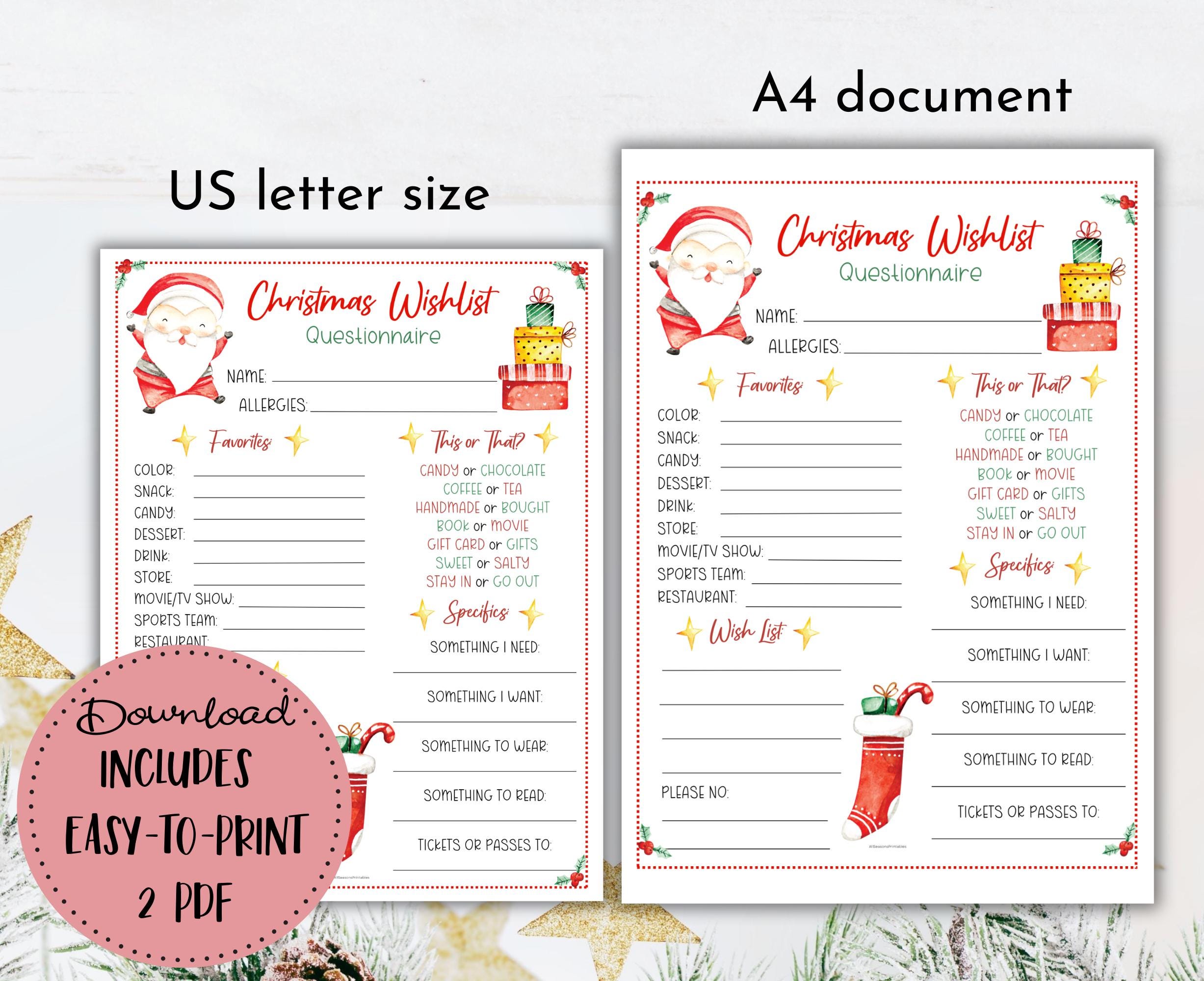 Christmas Wishlist Questionnaire Printable | Getting to Know You ...