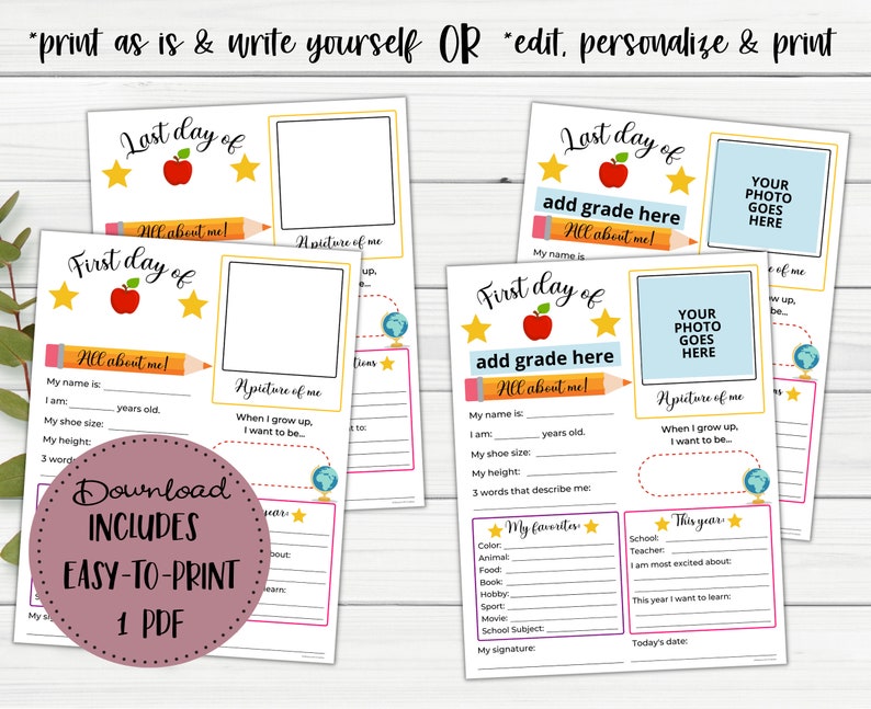 First Day of School Questionnaire Back to School Questions - Etsy