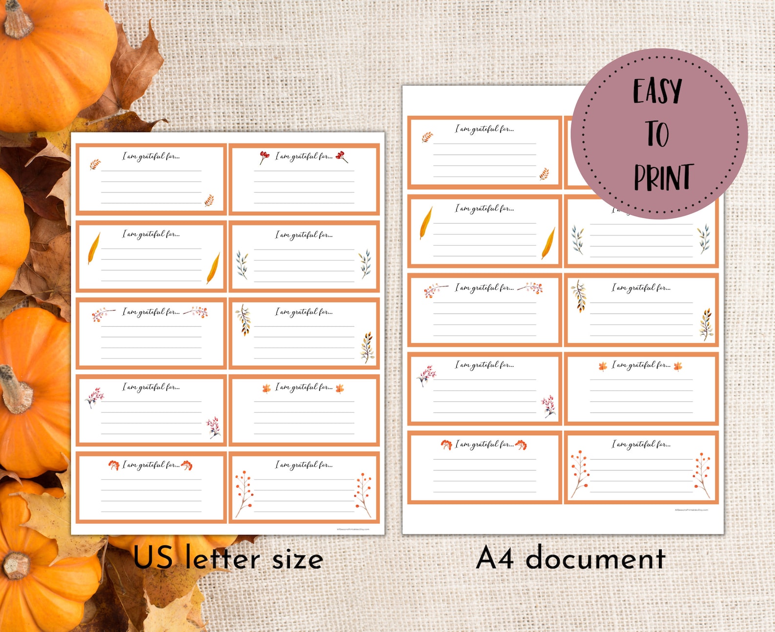 I Am Thankful for Cards Printable Thanksgiving Gratitude - Etsy