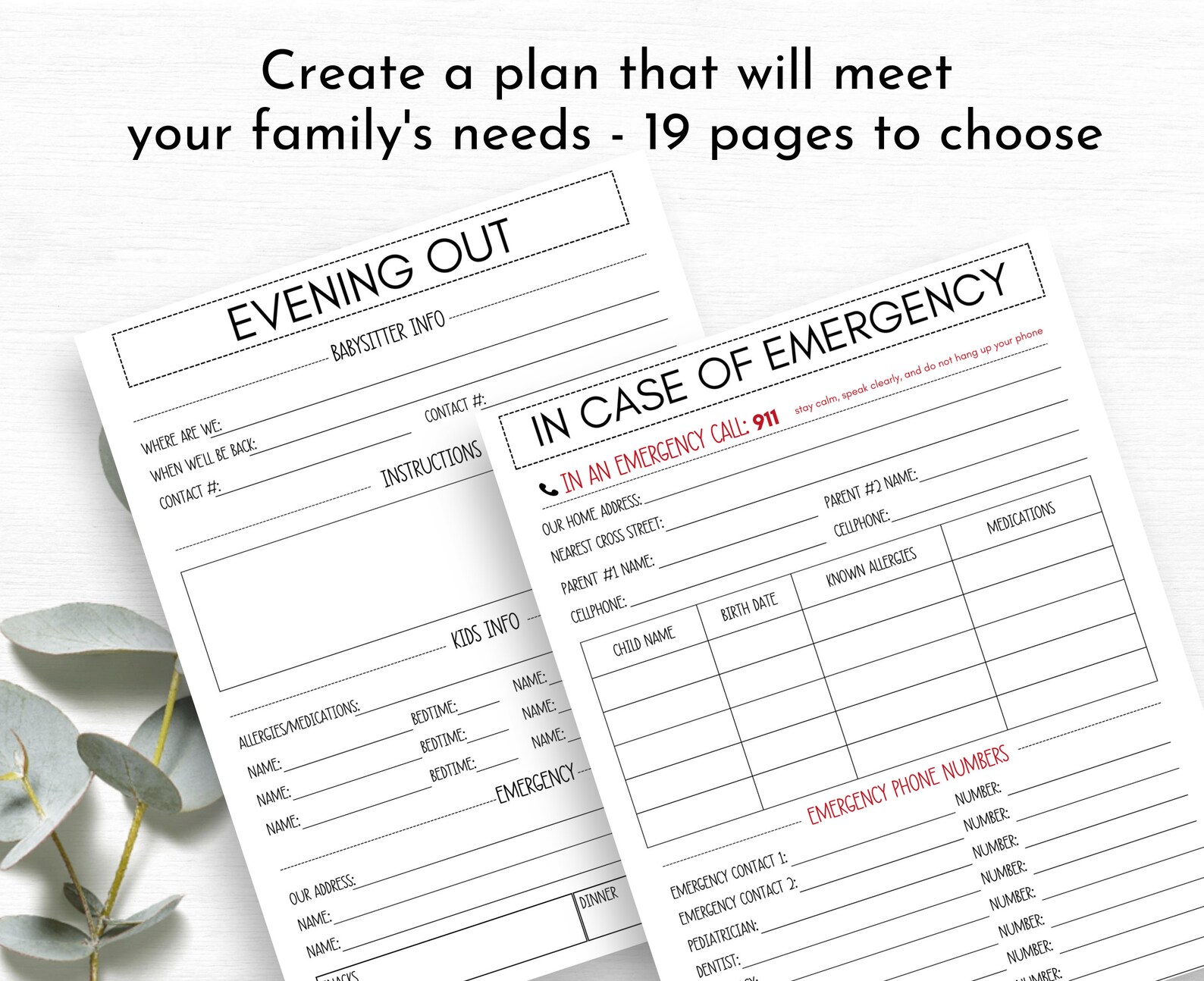 Babysitter Planner Kit | Babysitter Information Sheet | Babysitter ...