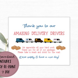 Delivery Drivers Thank You Sign Printable | Delivery Drivers Snack Sign ...