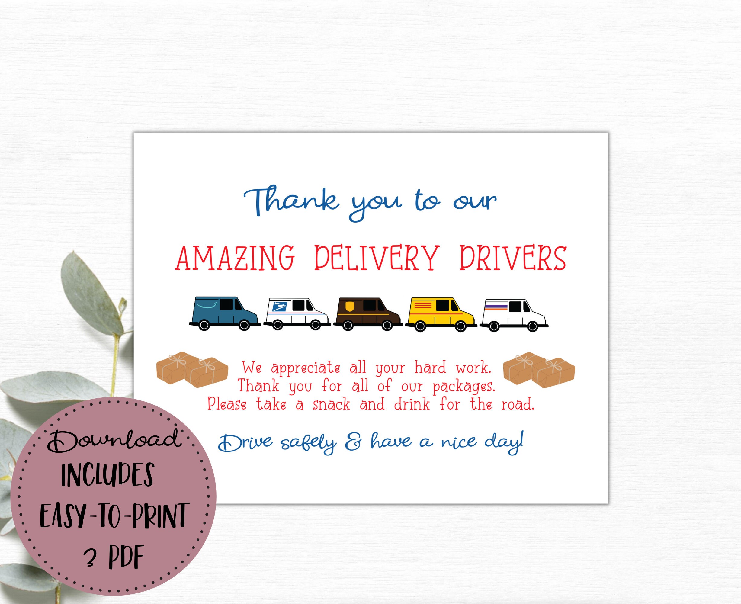 Delivery Drivers Thank You Sign Printable | Delivery Drivers Snack Sign ...