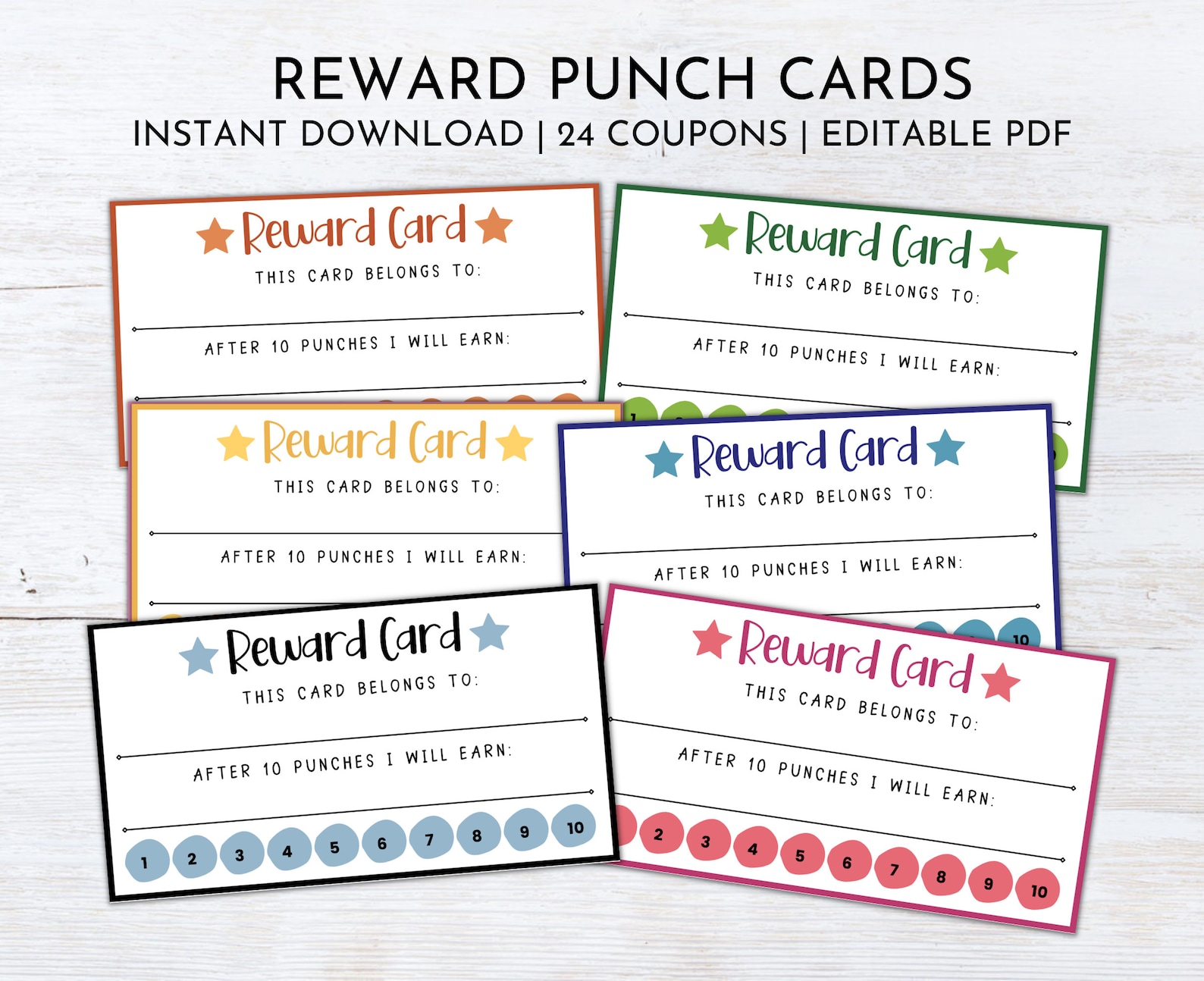 Editable Reward Punch Cards | Printable Punch Cards | Printable Reward ...