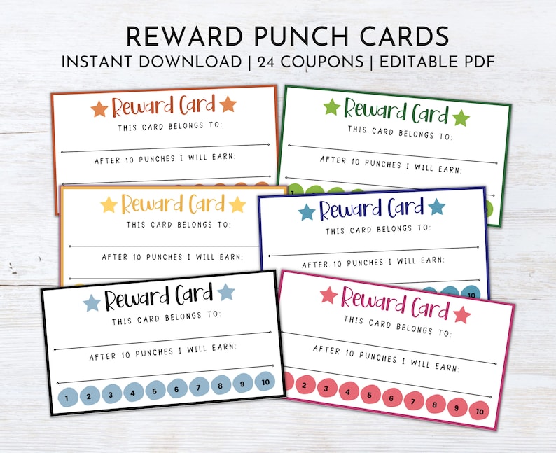 Editable Reward Punch Cards | Printable Punch Cards | Printable Reward ...