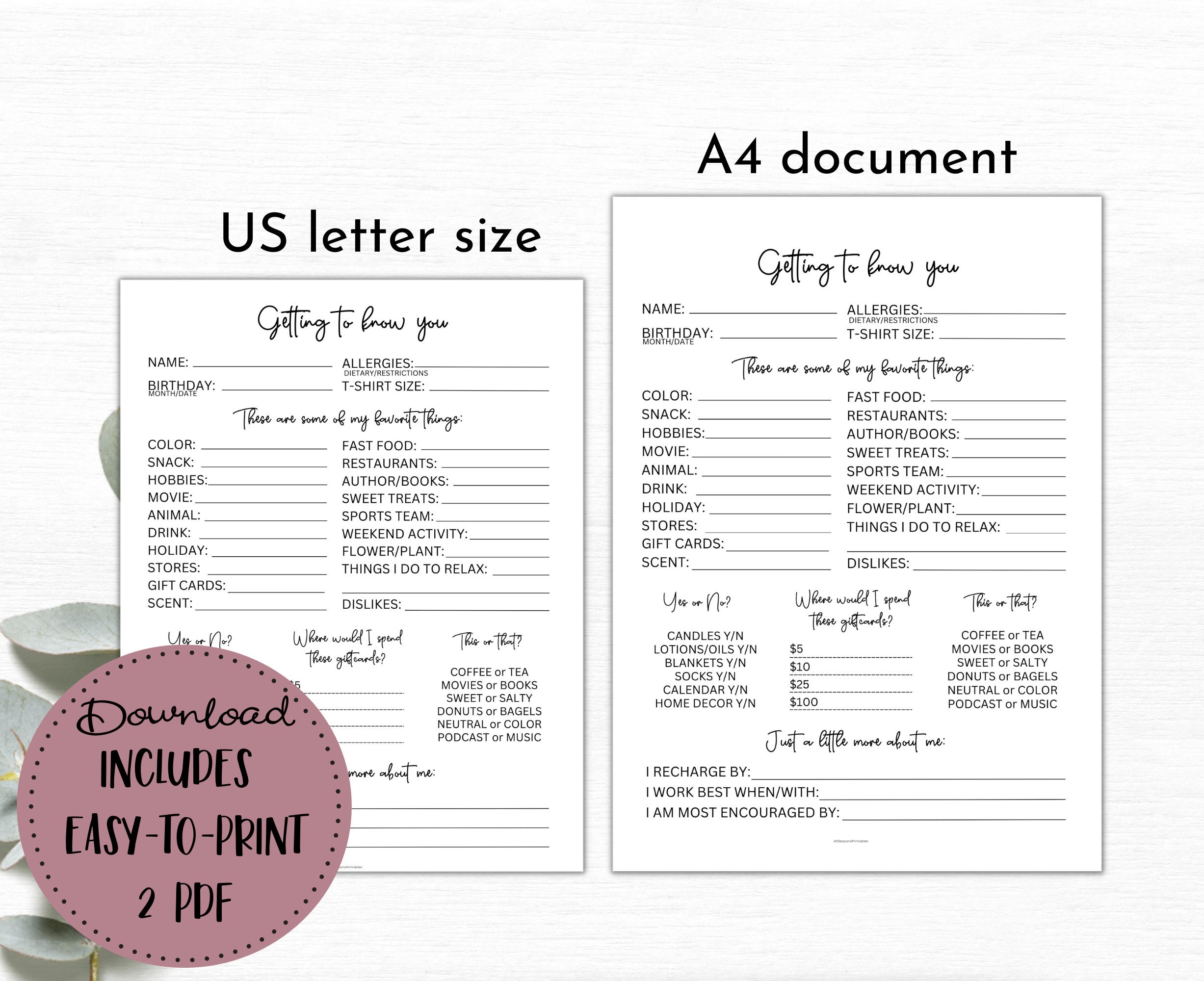 Getting to Know You Printable Coworker Questions All About - Etsy UK