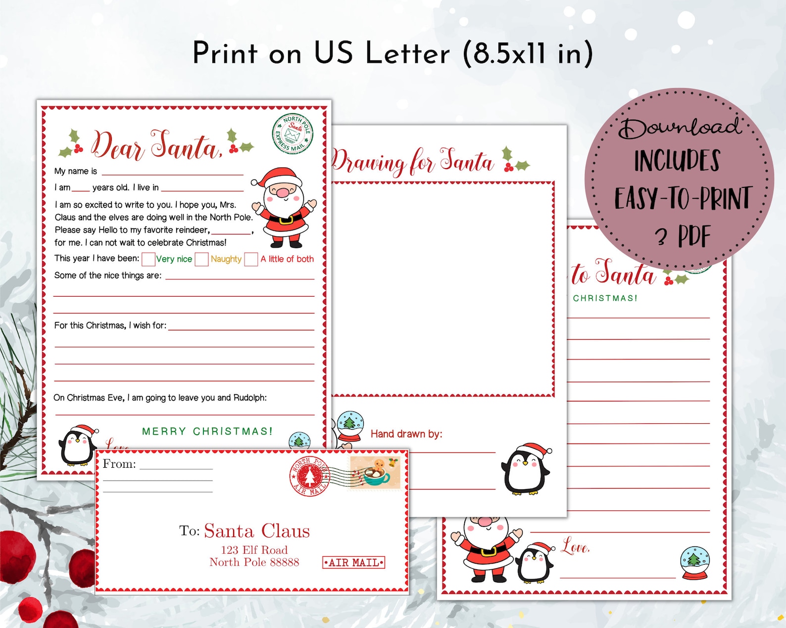 Letter to Santa Kit Printable Letter to Santa Template With - Etsy