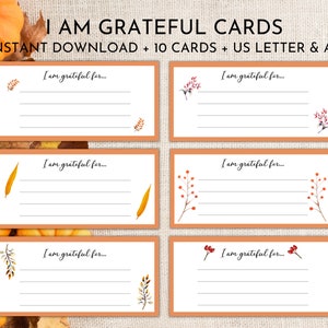 I Am Thankful for Cards Printable Thanksgiving Gratitude - Etsy
