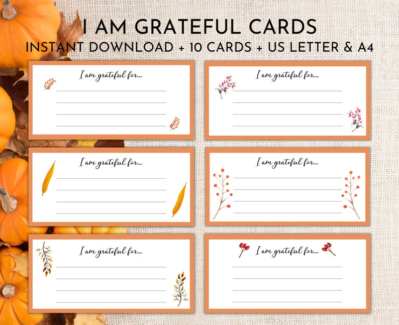 I Am Thankful for Cards Printable Thanksgiving Gratitude - Etsy