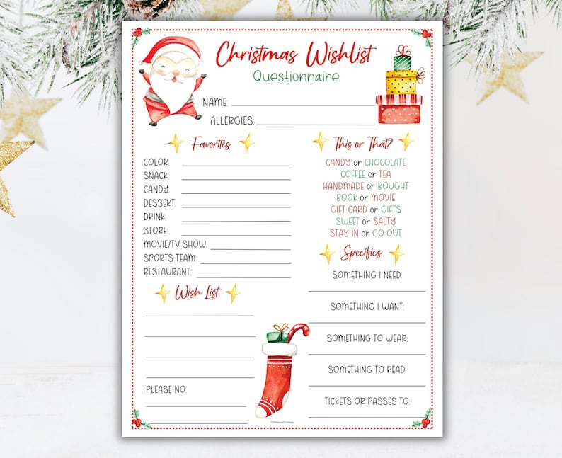 Christmas Wishlist Questionnaire Printable | Getting to Know You ...