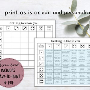 Getting to Know You Dice Game Editable, Table Talk Dice Game ...