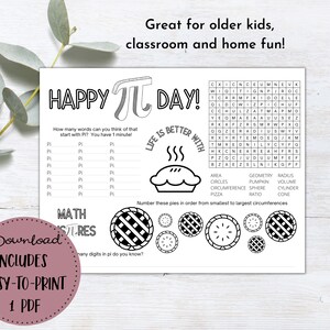 National Pi Day | Pi Day Printable Placemat | Pi Day Activity for Kids ...