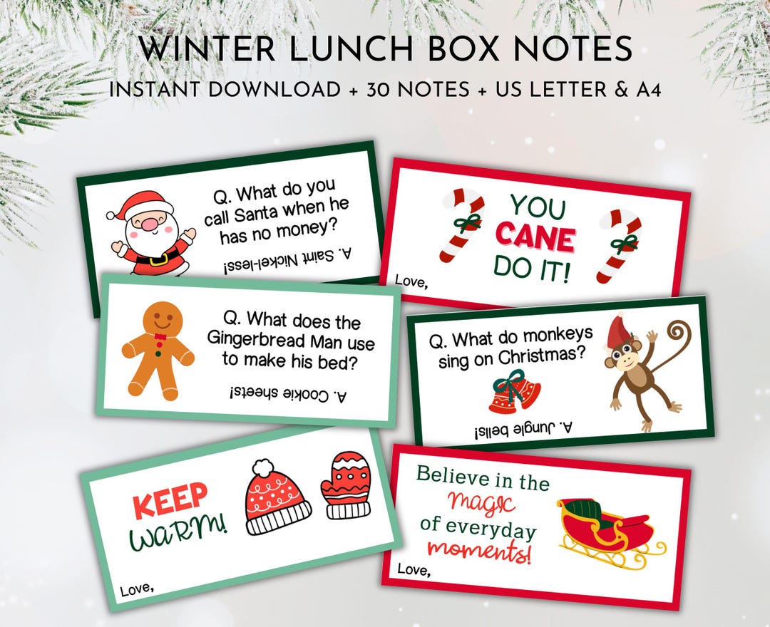 Christmas Lunch Box Notes for Kids | Winter Lunchbox Notes | Christmas ...