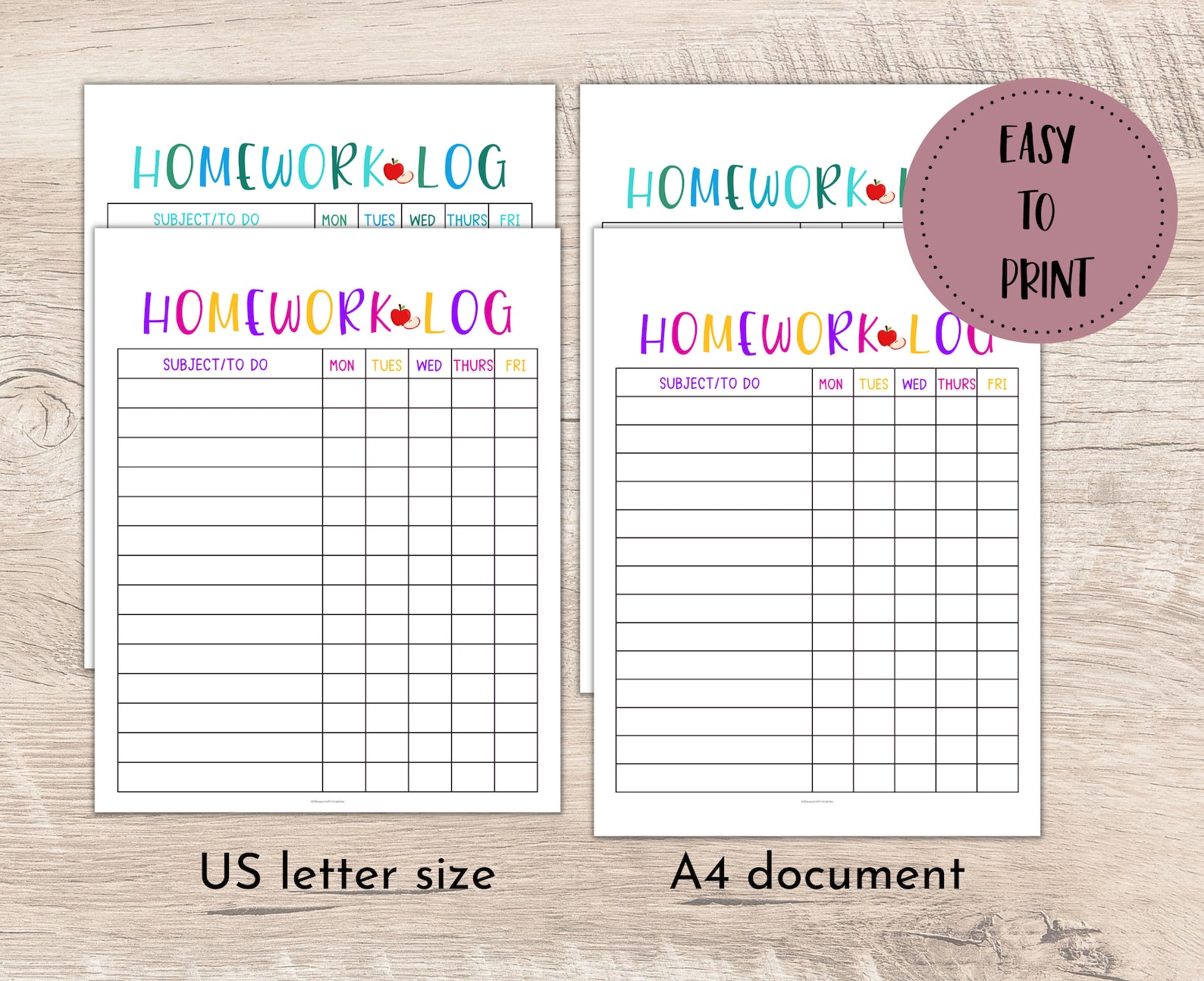Homework Log Printable Homework Tracker for Kids Printable Homework ...