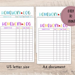 Homework Log Printable | Homework Tracker for Kids | Printable Homework ...