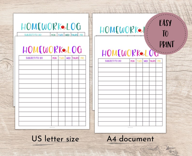 Homework Log Printable Homework Tracker for Kids Printable - Etsy