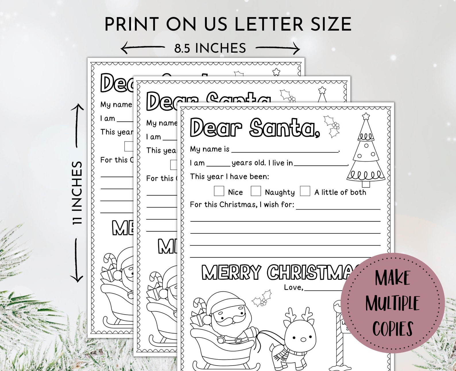 Letter to Santa Coloring Page Printable Dear Santa Letter - Etsy Canada