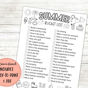 Summer Bucket List Printable | Summer Bucket List for Kids | Summer ...
