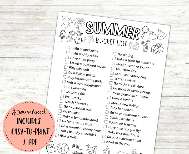 Summer Bucket List Printable Summer Bucket List for Kids - Etsy