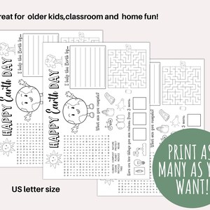Earth Day Placemat Activities Printable Earth Day Worksheet | Etsy