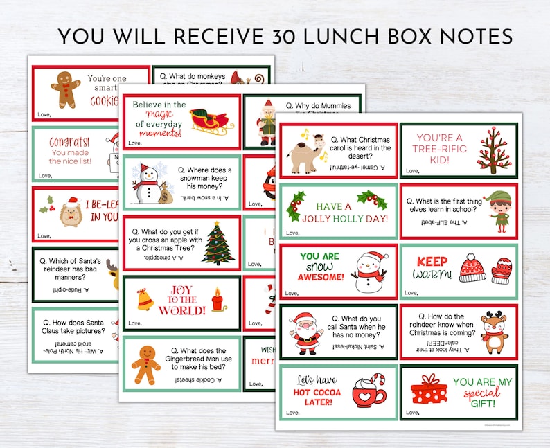 Christmas Lunch Box Notes for Kids Winter Lunchbox Notes - Etsy