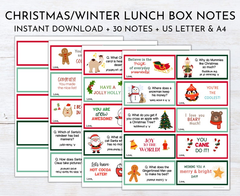 Christmas Lunch Box Notes for Kids Winter Lunchbox Notes - Etsy