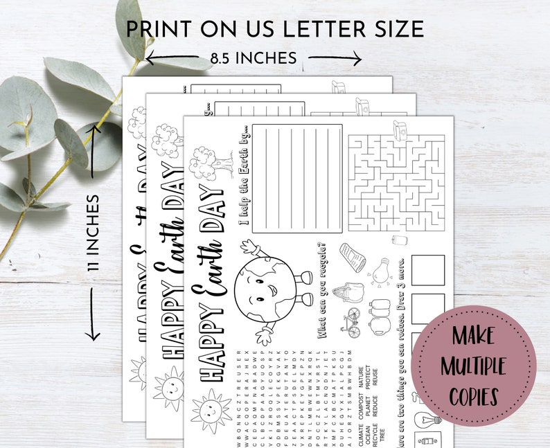 Earth Day Placemat Activities Printable Earth Day Worksheet - Etsy