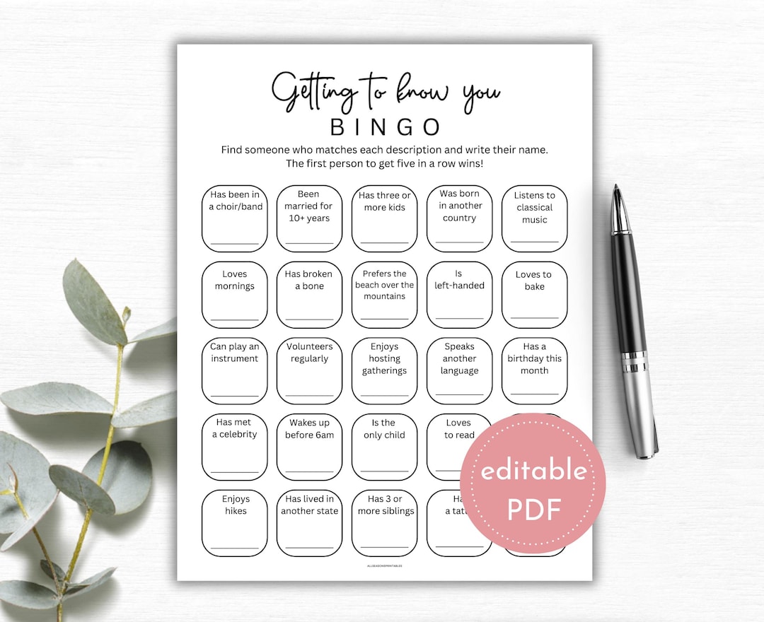 Getting to Know You Bingo Editable, Find Someone Who Bingo, Team ...