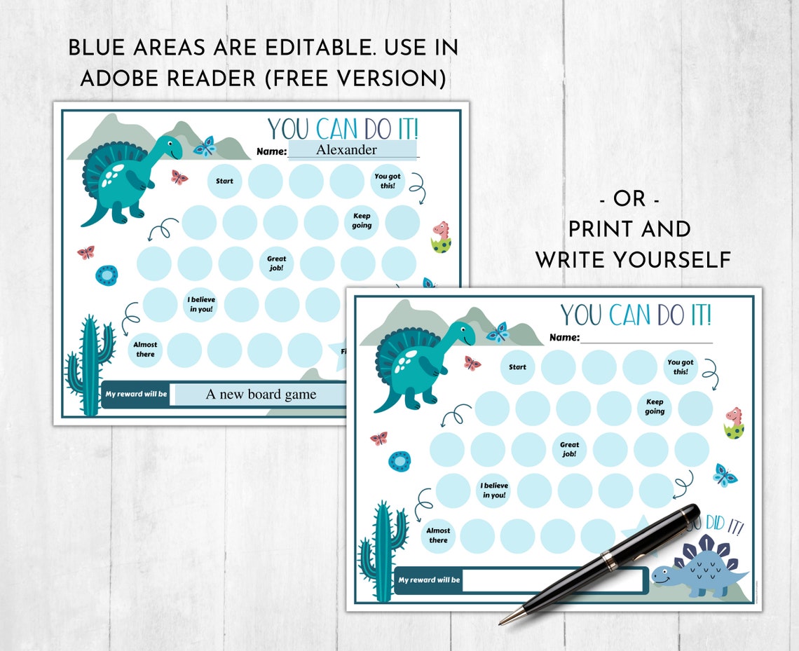 Dinosaur Reward Chart for Kids Editable Reward Chart - Etsy