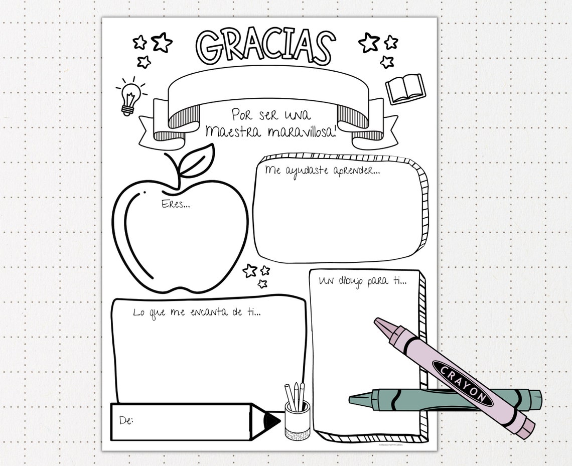 Español Teacher Appreciation Printable Para Mi Una Maestra - Etsy