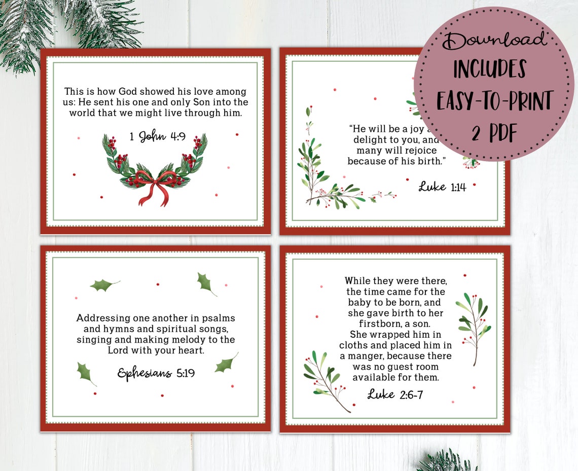 24 Christmas Scripture Cards Printable Christmas Bible Verse - Etsy