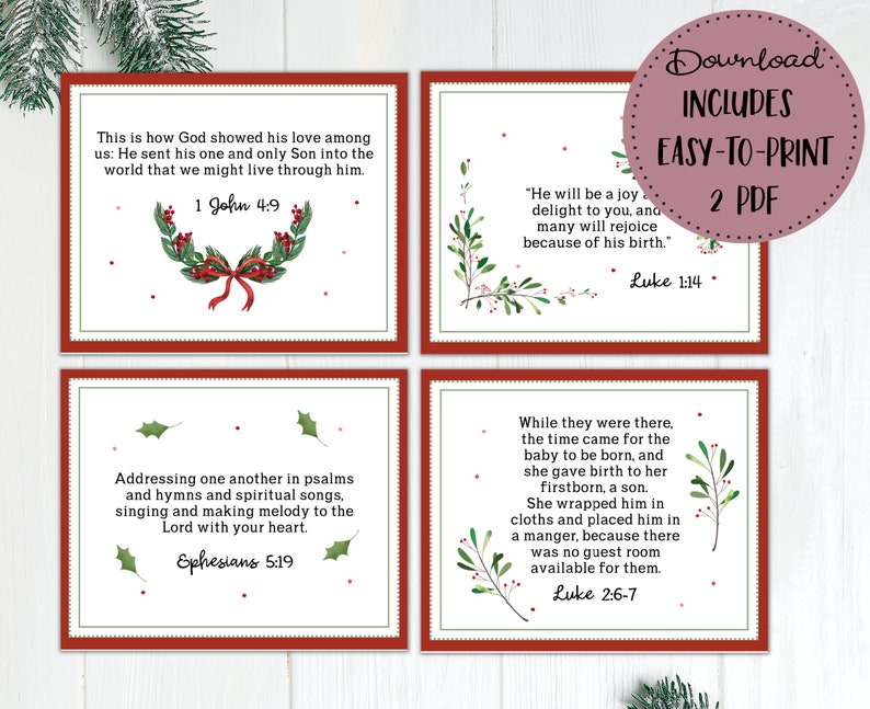 24 Christmas Scripture Cards Printable Christmas Bible Verse Etsy